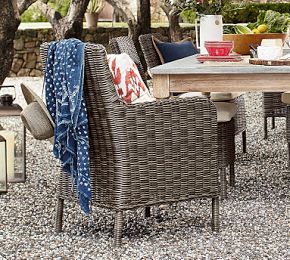 Huntington Wicker Roll Arm Outdoor Dining Chair | Pottery Barn