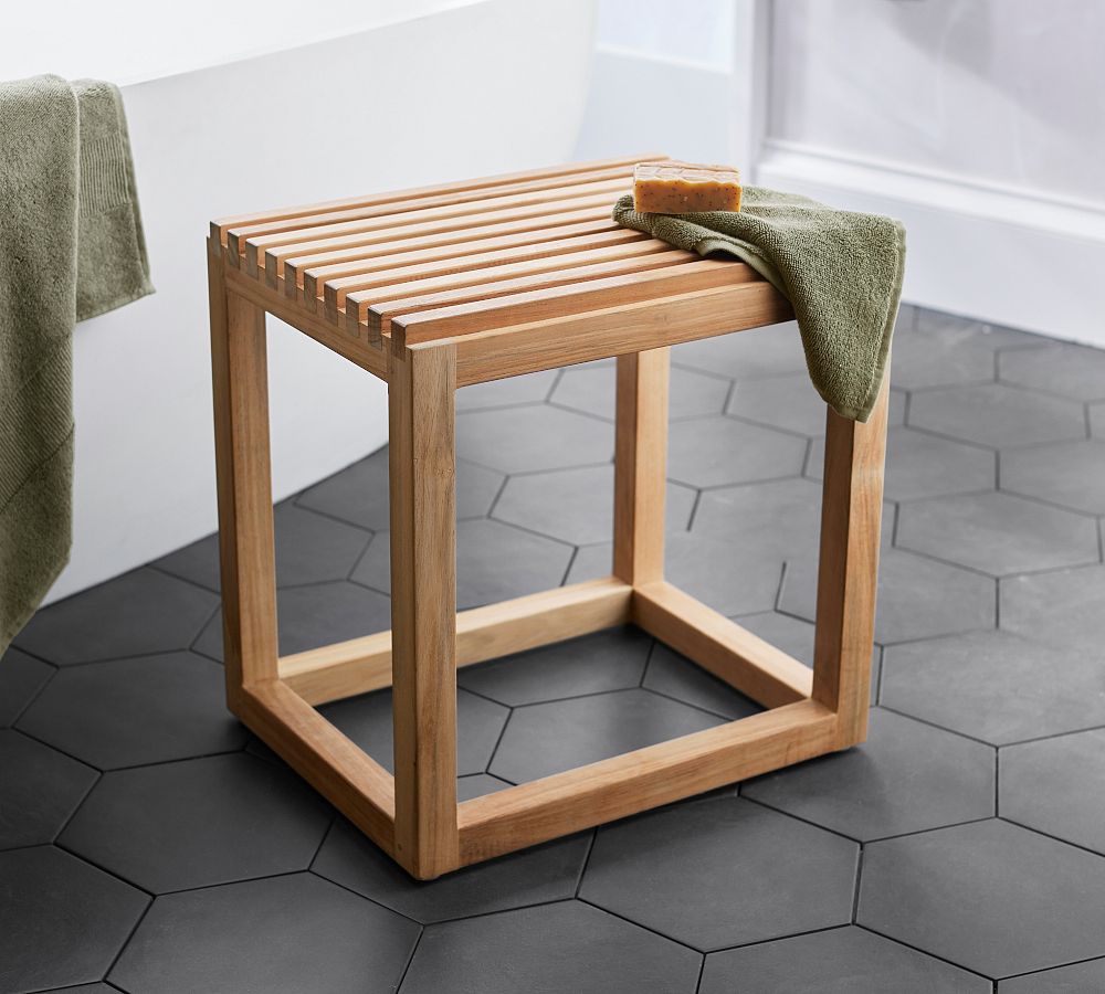 Teak Slatted Stool | Pottery Barn