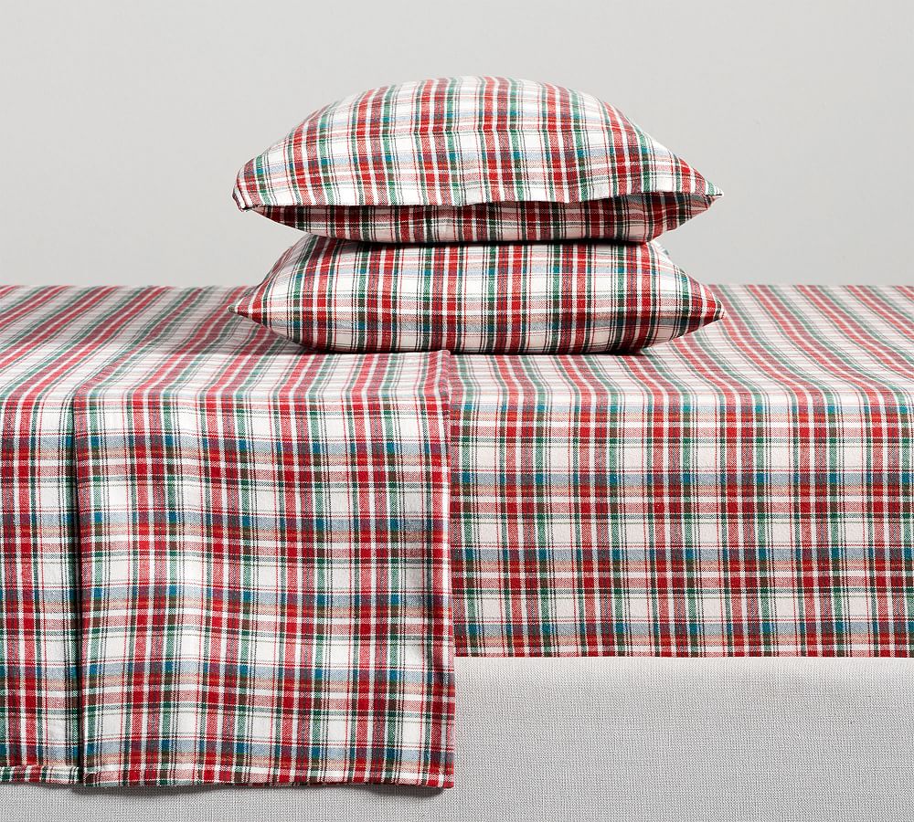 Phoenix Plaid Organic Flannel Sheet Set | Pottery Barn