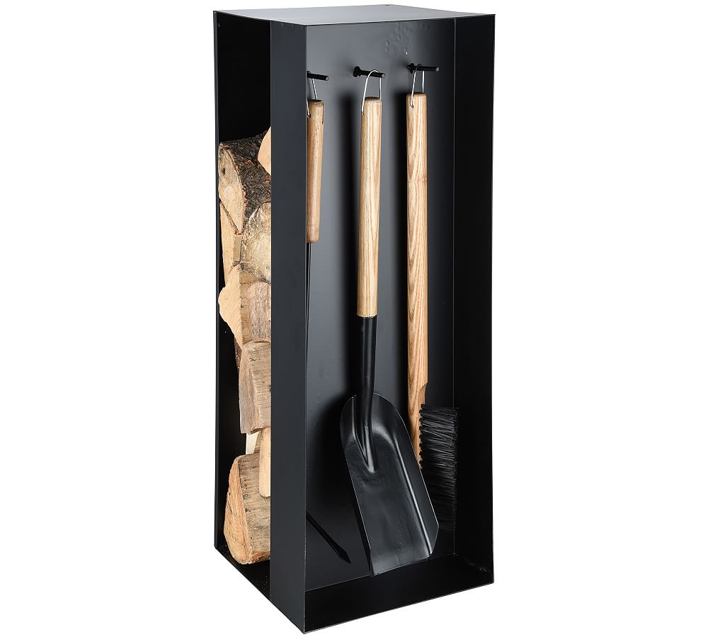 Steel Fireplace Tool Set with Log Storage | Pottery Barn