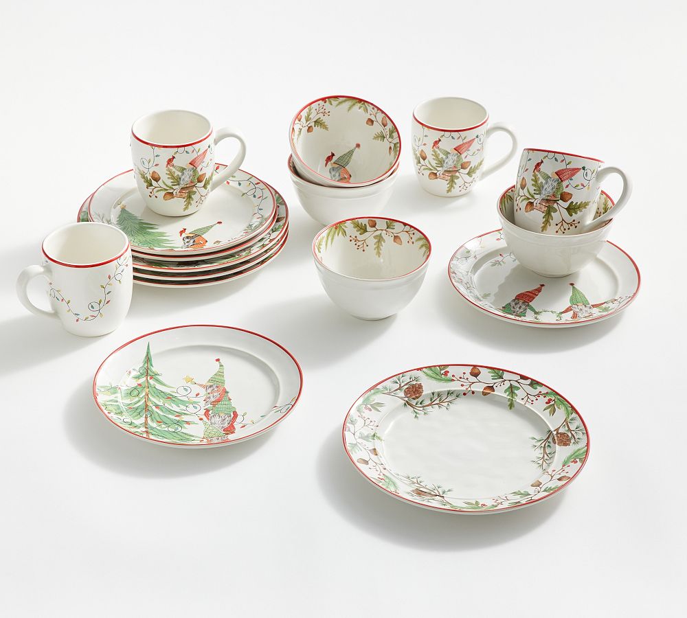 Forest Gnome Yuletide 16-Piece Dinnerware Set | Pottery Barn