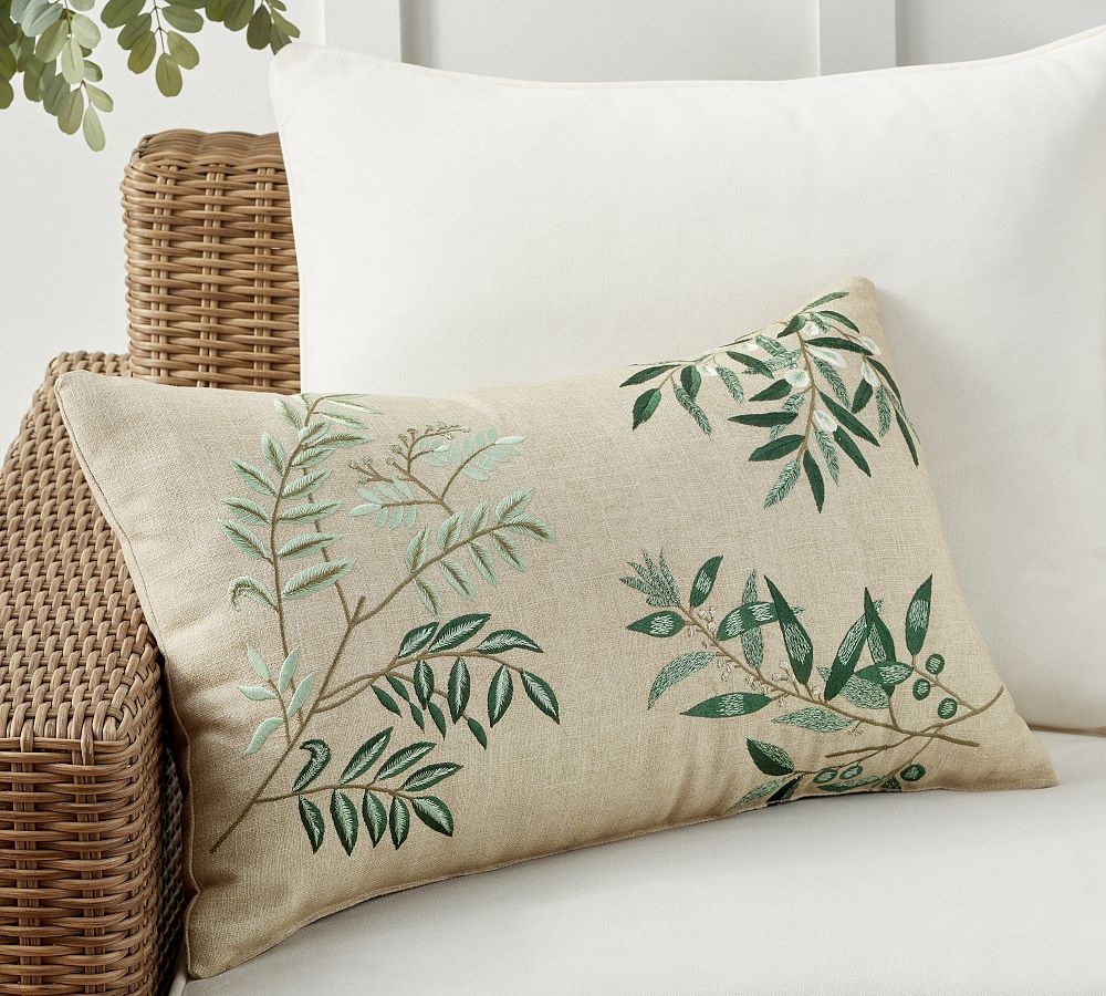 Fern Botanical Embroidered Outdoor Lumbar Pillow | Pottery Barn