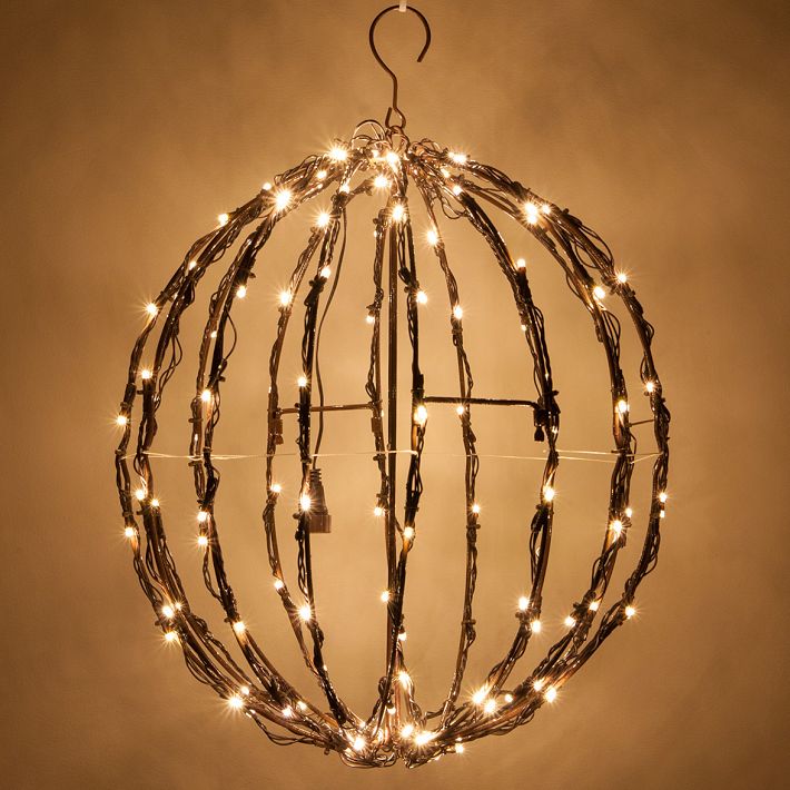 16" Warm White LED Ball With Brown Frame | Pottery Barn