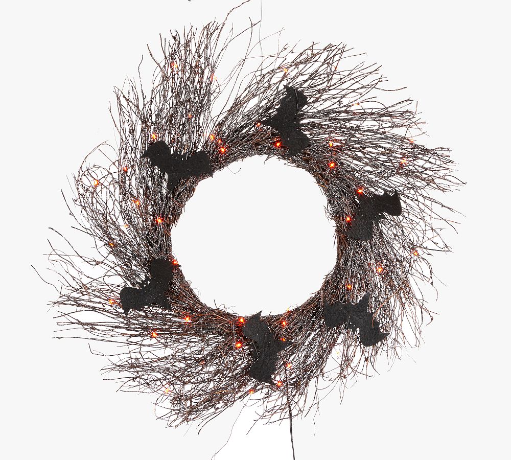 Faux Lit Black Twig Wreath | Pottery Barn