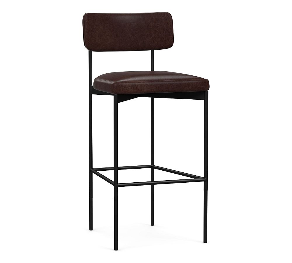 OPEN BOX: Maison Leather Bar Height Bar Stool, Antique Bronze Leg ...