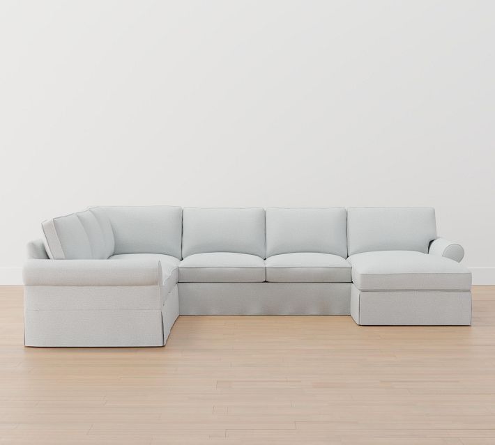 PB Comfort Roll Arm Slipcovered 4-Piece Chaise Sectional (137") | Pottery Barn