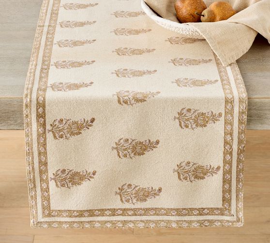 Savannah Block Print Cotton Table Runner | Pottery Barn