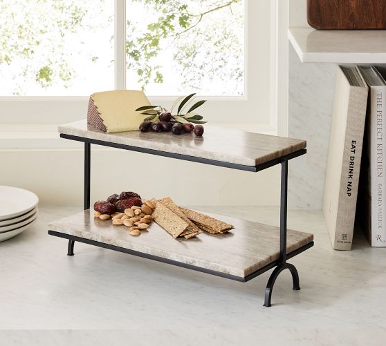 Handcrafted Beige Marble Tiered Stand | Pottery Barn