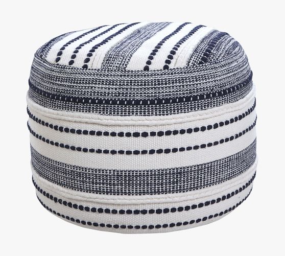 Coastal Striped Cotton Round Pouf | Pottery Barn