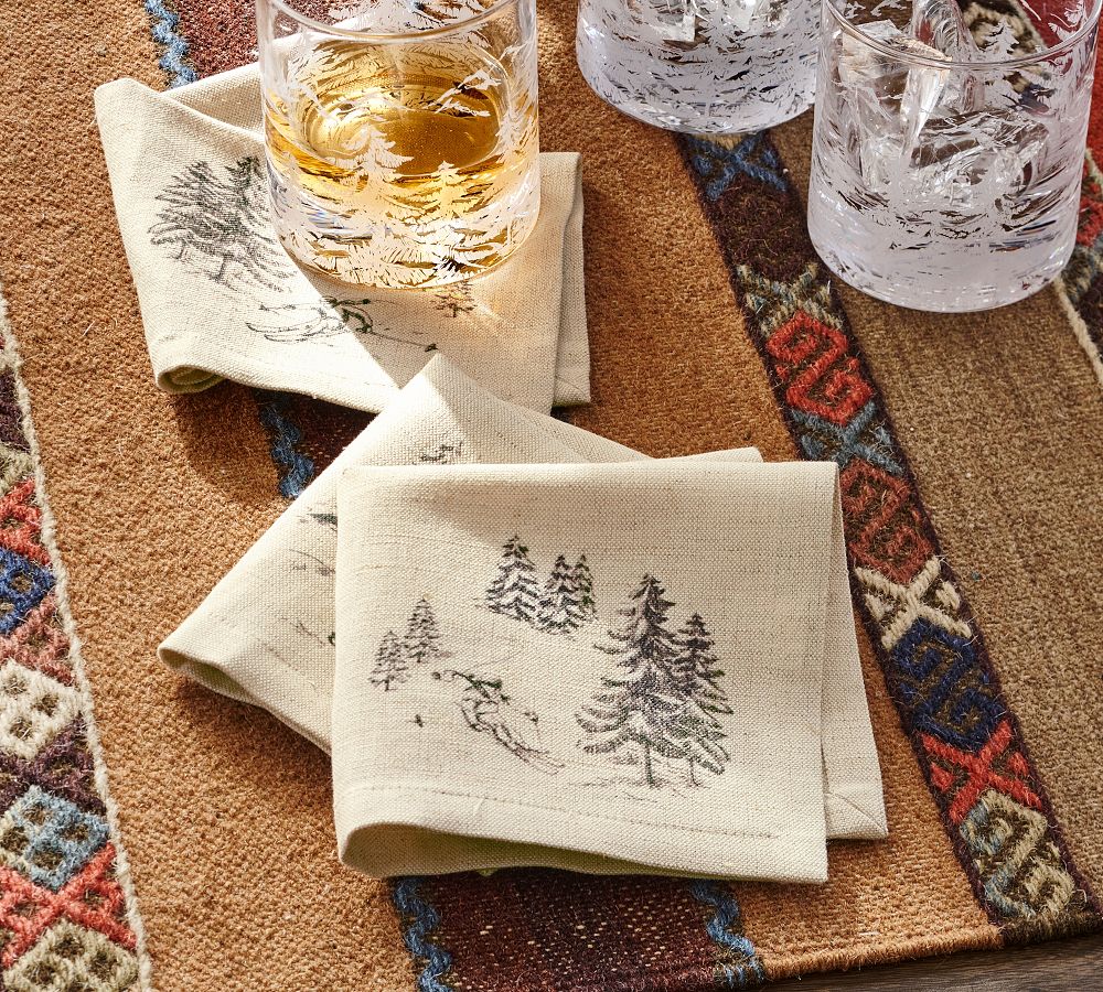 Rustic Forest Cotton/Linen Cocktail Napkins - Mixed Set of 4 | Pottery Barn