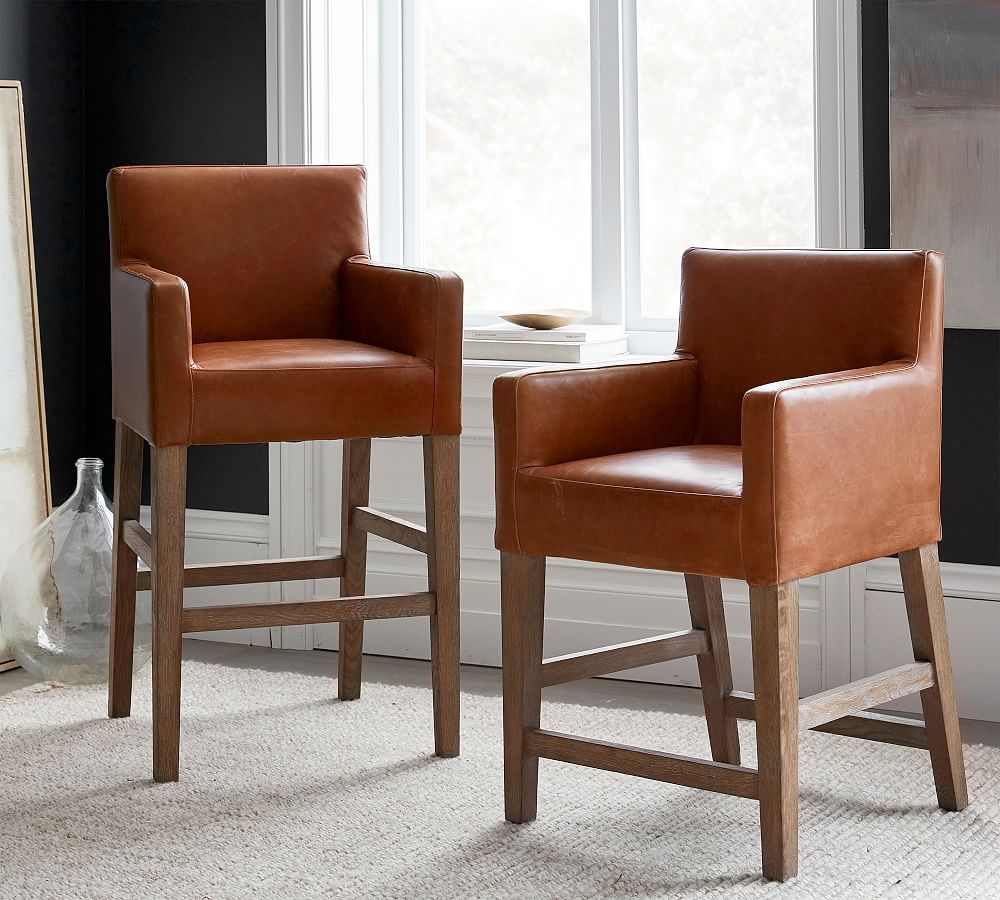 PB Classic Upholstered Leather Bar Stool | Pottery Barn