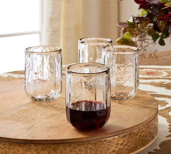 Hammered Café Stemless Wine Glasses | Pottery Barn