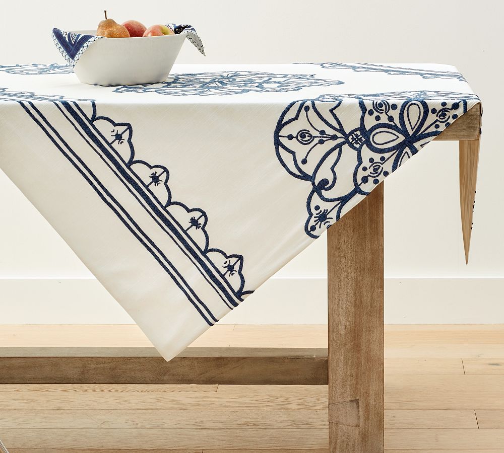 Medina Embroidered Cotton Table Throw | Pottery Barn