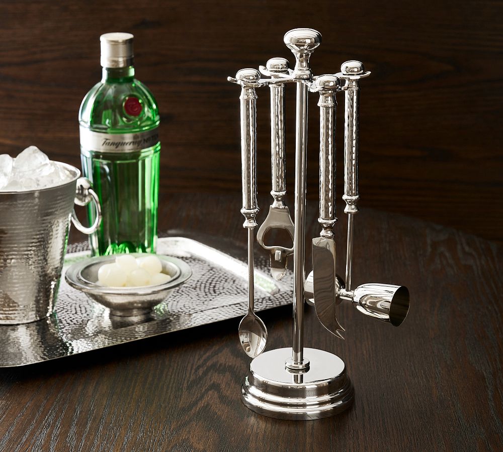 Hammered Nickel 4-Piece Bar Tool Set | Pottery Barn