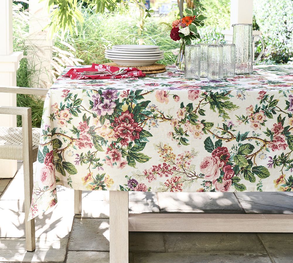 Garden Floral Cotton/Linen Tablecloth | Pottery Barn