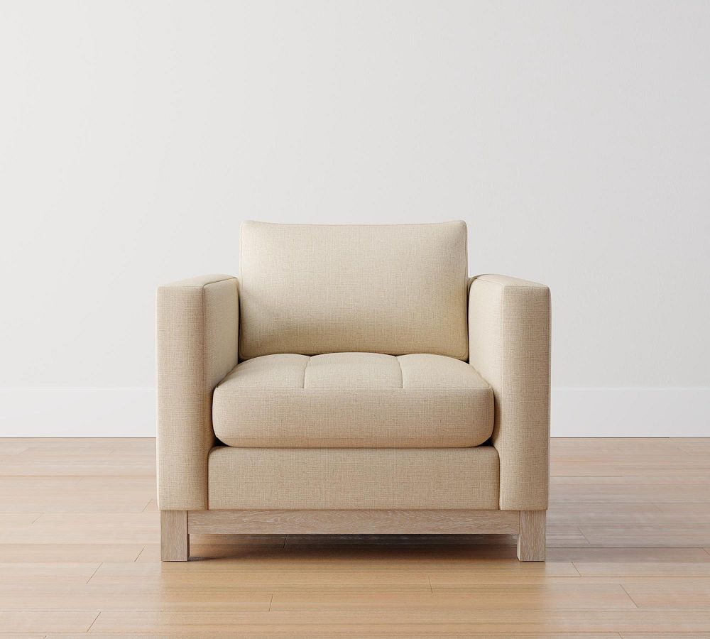 Jake Tufted Seadrift Wood Base Chair | Pottery Barn