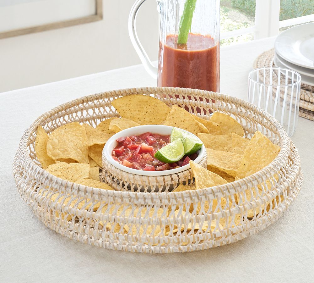 Miramar Handwoven Rattan Chip & Dip Server Set | Pottery Barn