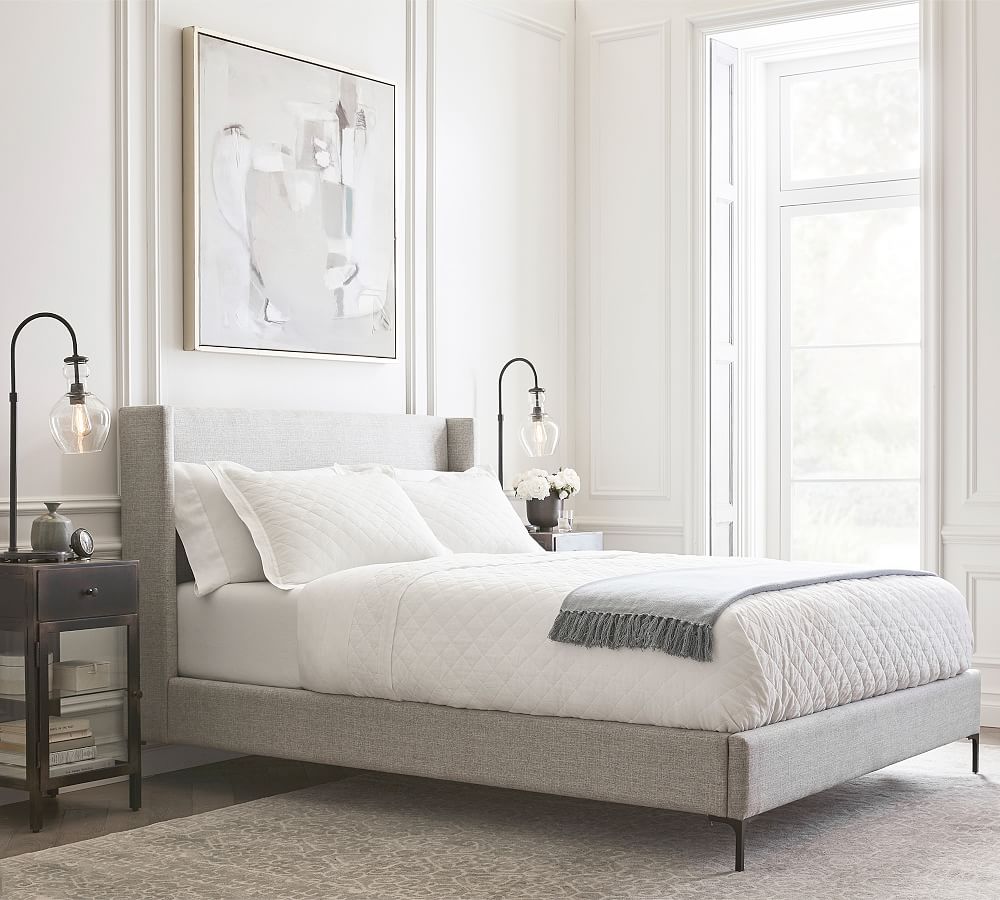 Jake Upholstered Platform Bed with Metal Legs | Pottery Barn