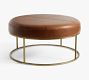Millie Leather Round Ottoman | Pottery Barn