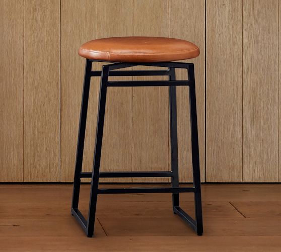 Hardy Leather Backless Swivel Counter Stool | Pottery Barn