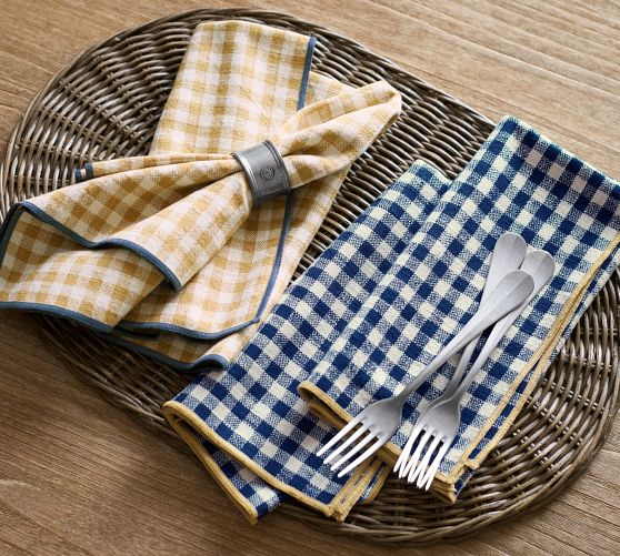 Two-Tone Gingham Organic Cotton Napkins - Set of 4 | Pottery Barn
