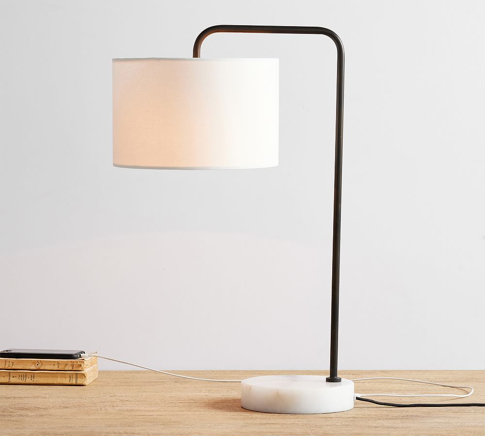 Windham Alabaster USB Task Table Lamp | Pottery Barn