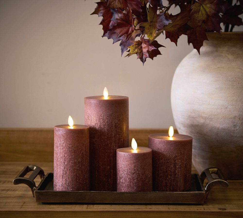 Premium Flickering Flameless Wax Pillar Candle - Salt Washed | Pottery Barn