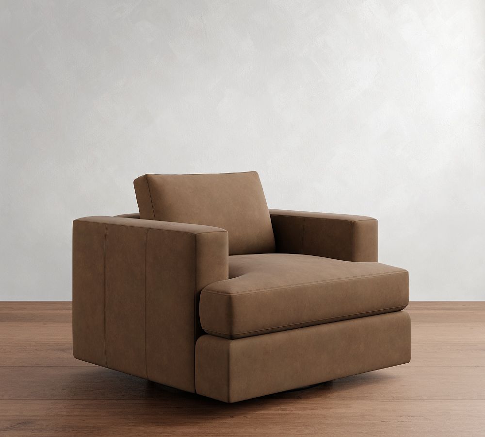 Carmel Recessed Arm Leather Swivel Chair | Pottery Barn