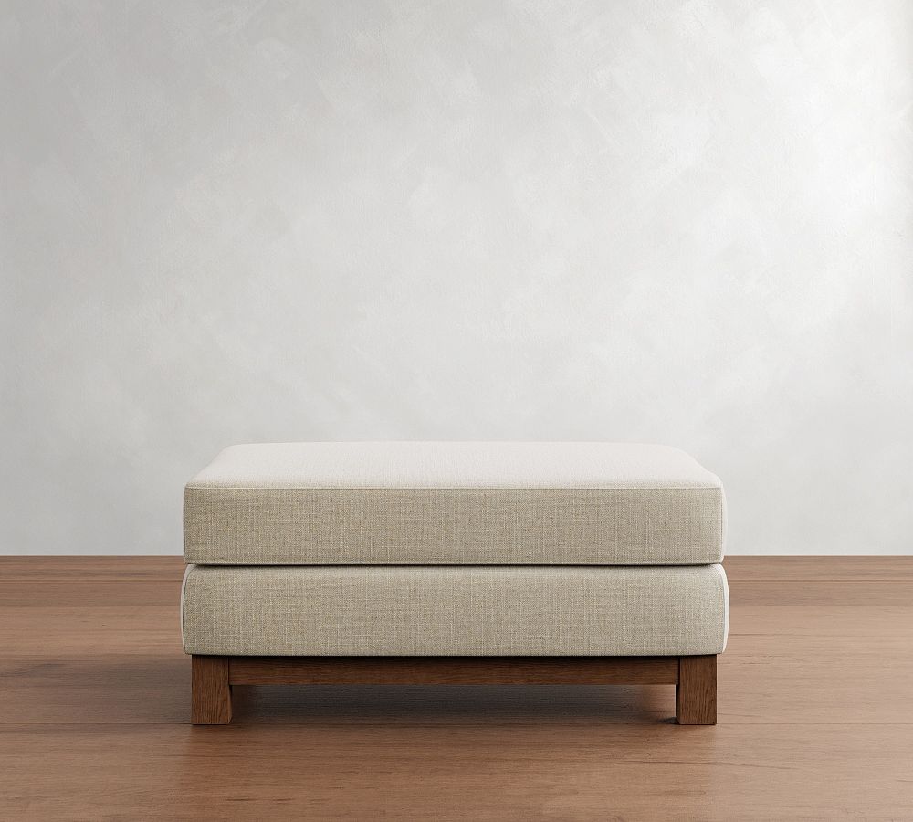 Jake Brindle Wood Base Ottoman | Pottery Barn