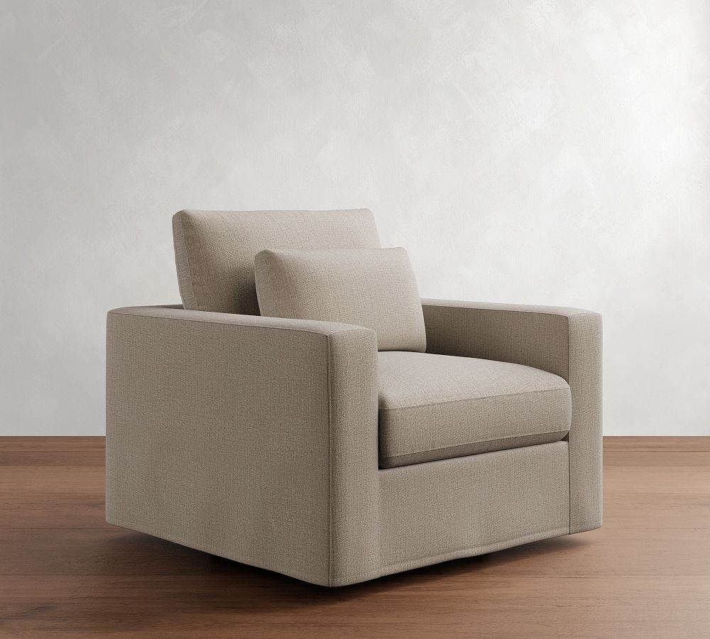 Westwood Square Arm Slipcovered Swivel Chair | Pottery Barn