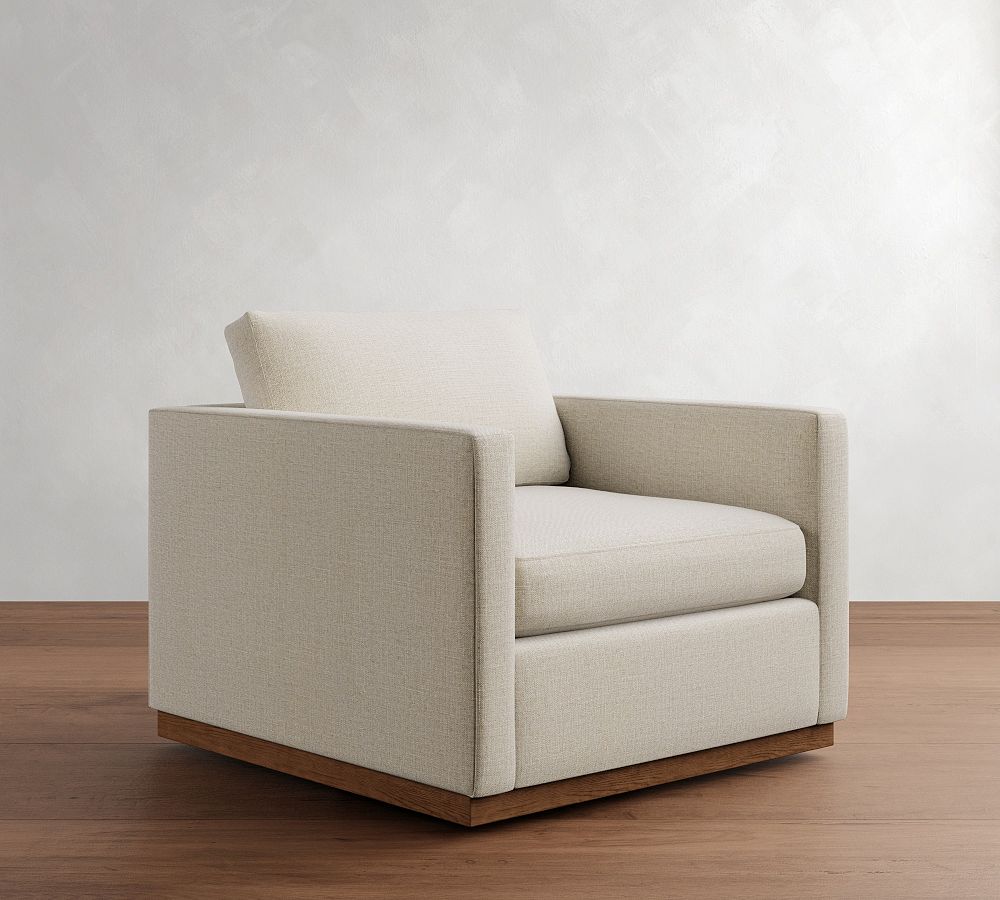 Jake Brindle Wood Base Swivel Chair | Pottery Barn
