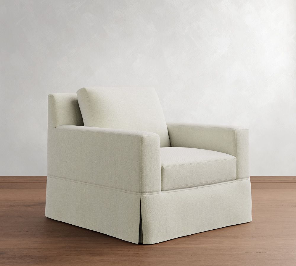 York Square Arm Slipcovered Swivel Chair | Pottery Barn