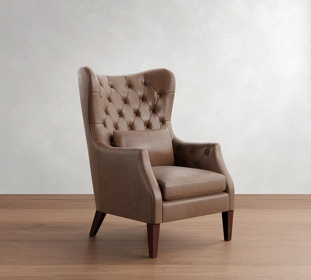 Champlain Square Arm Tufted Wingback Leather Chair | Pottery Barn