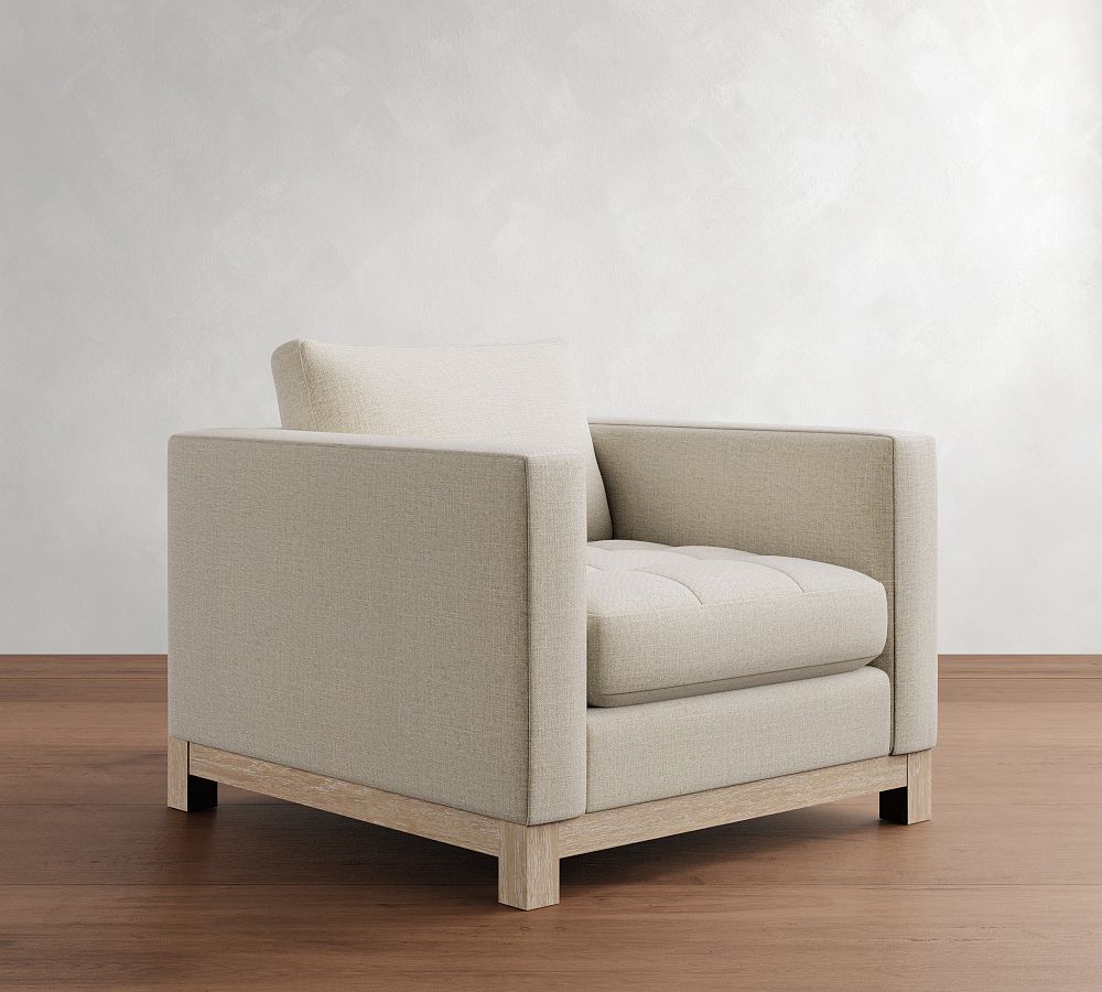 Jake Tufted Seadrift Wood Base Chair | Pottery Barn