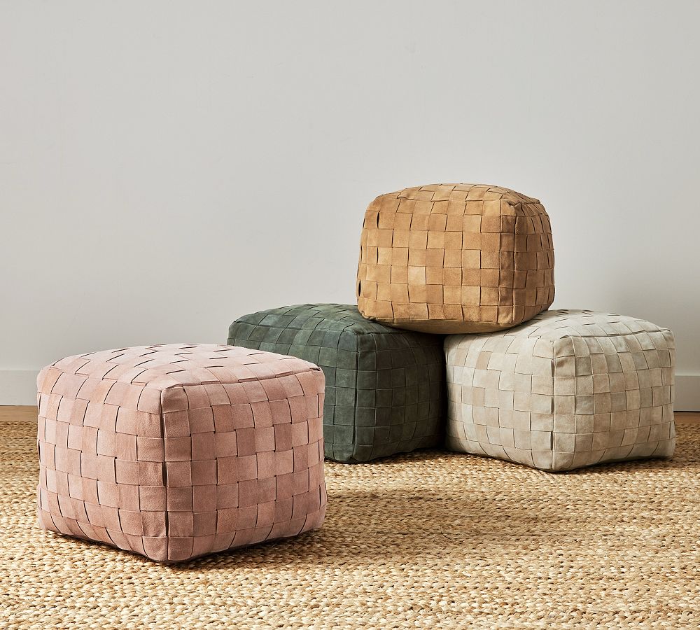 Suede Basketweave Pouf | Pottery Barn