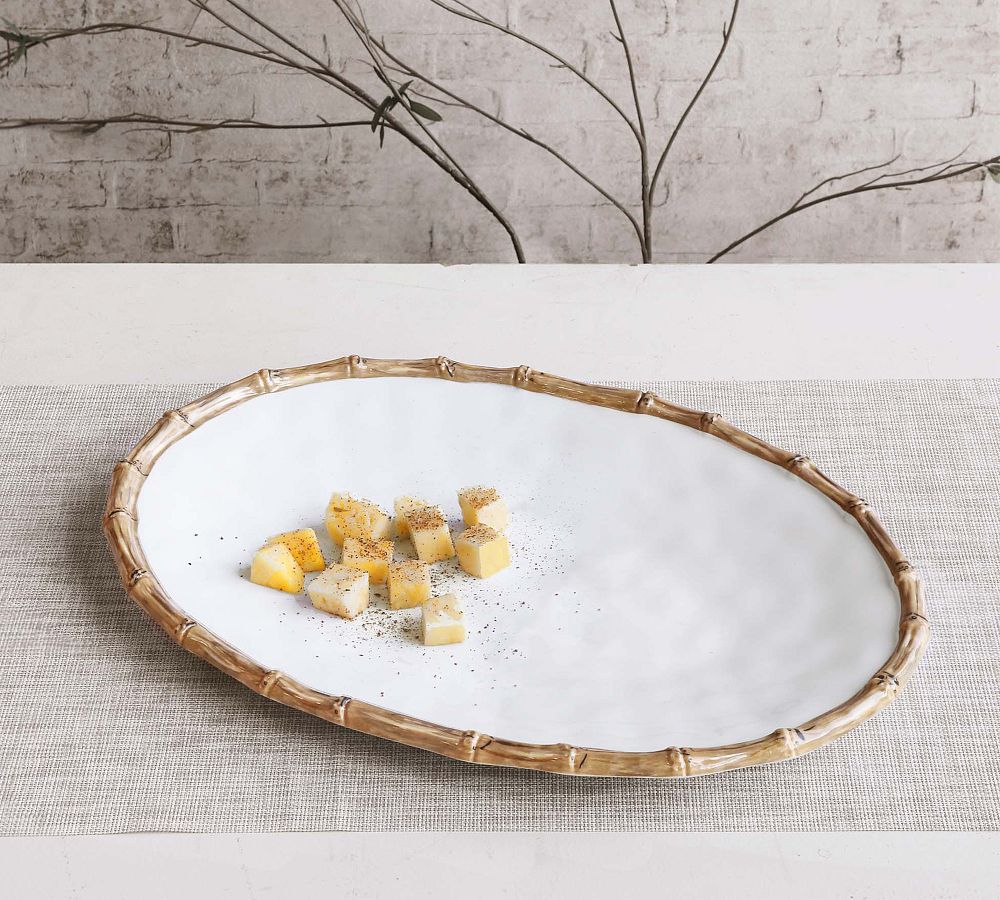 Bamboo Outdoor Melamine Oval Platter | Pottery Barn