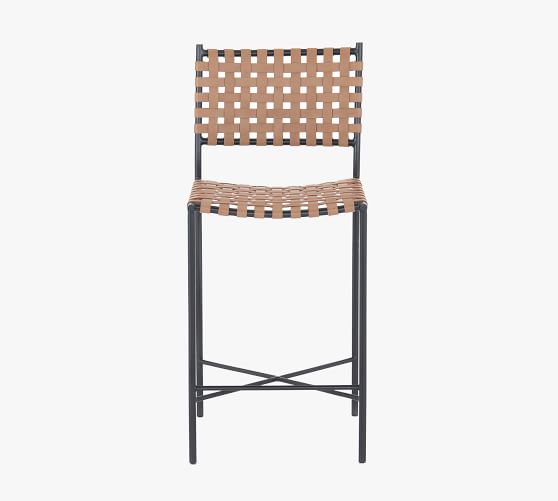 Kleio Woven Leather Stool | Pottery Barn