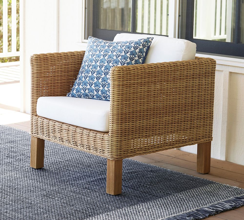 Huntington Petite Square-Arm Outdoor Lounge Chair | Pottery Barn