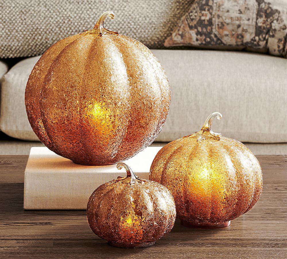 Textured Glass Amber Pumpkin Cloche | Pottery Barn