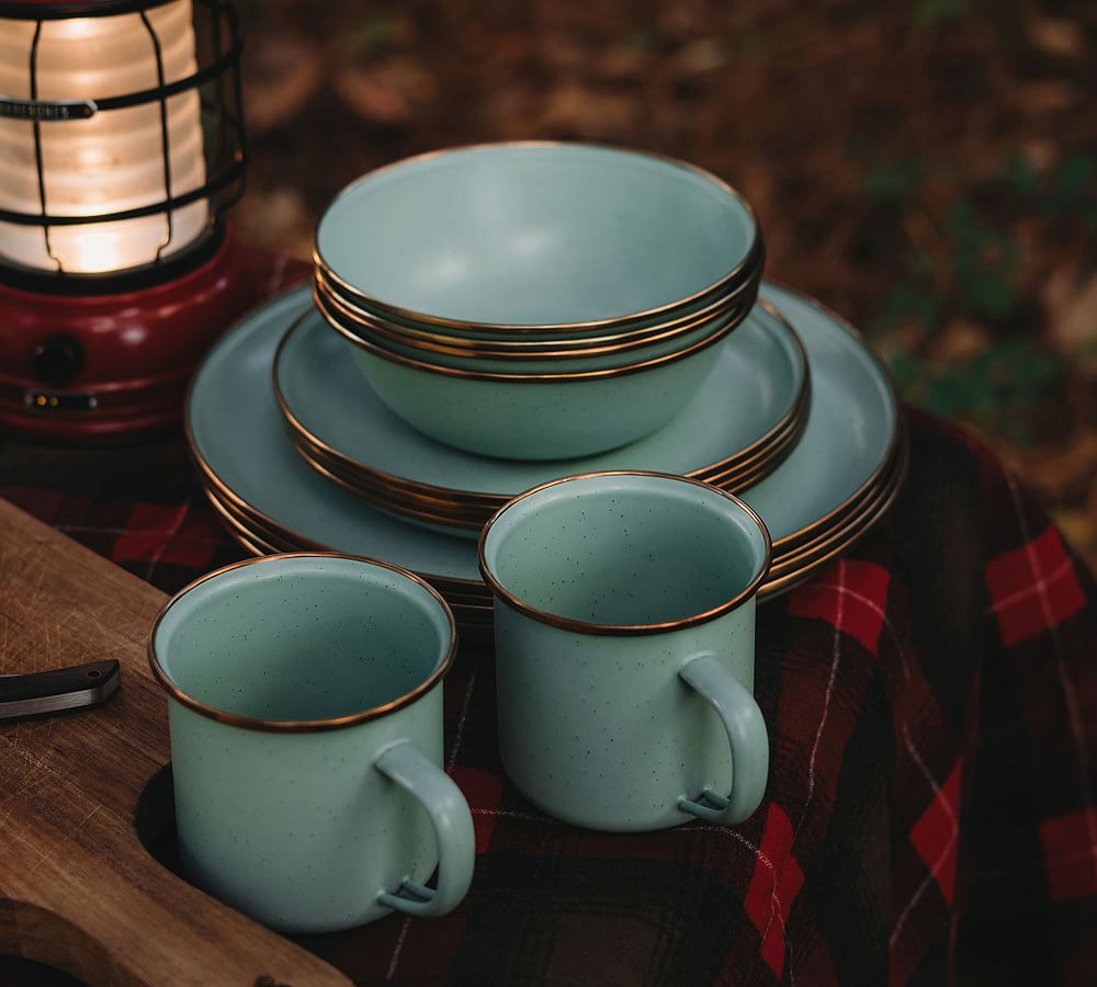 Rim Enamel 8-Piece Dinnerware Set | Pottery Barn