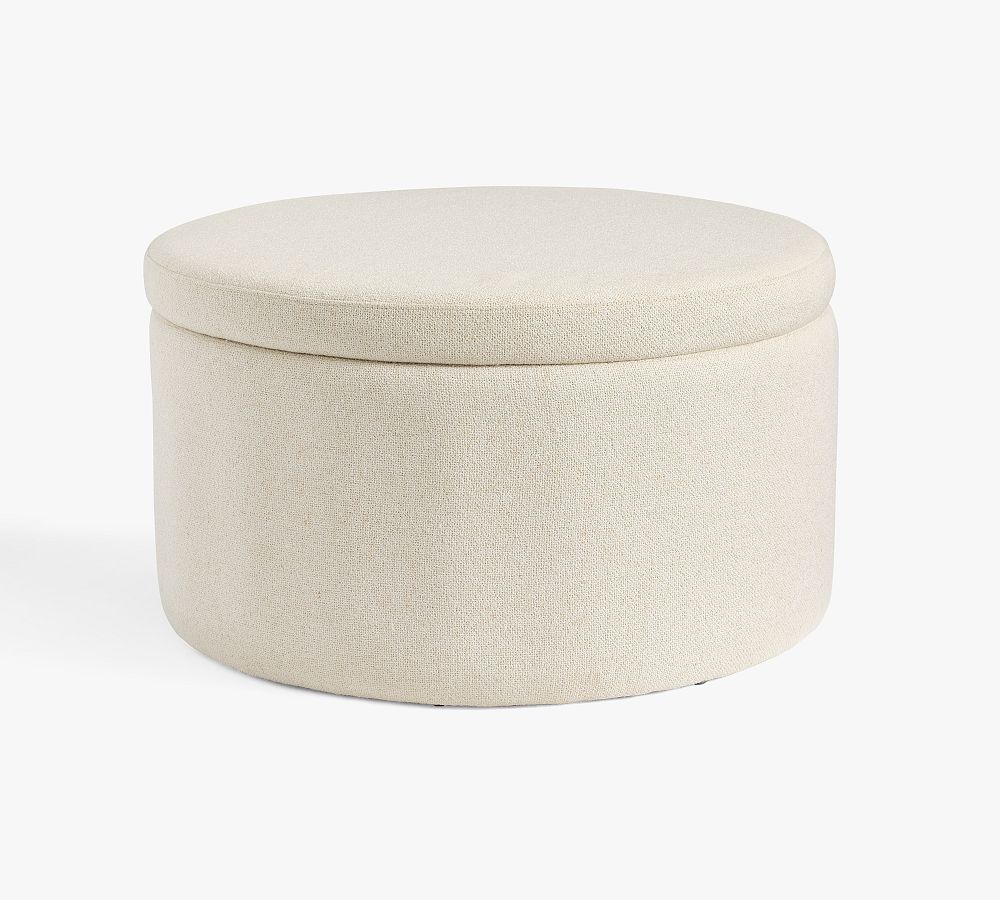 Presley Round Upholstered Storage Ottoman | Pottery Barn