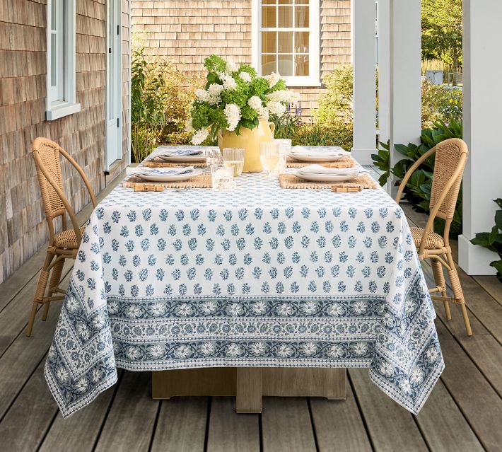 Sophia Floral Block Print Oilcloth Outdoor Tablecloth | Pottery Barn
