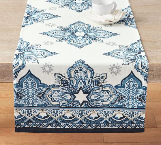 Hanukkah Medallion Cotton/Linen Table Runner | Pottery Barn