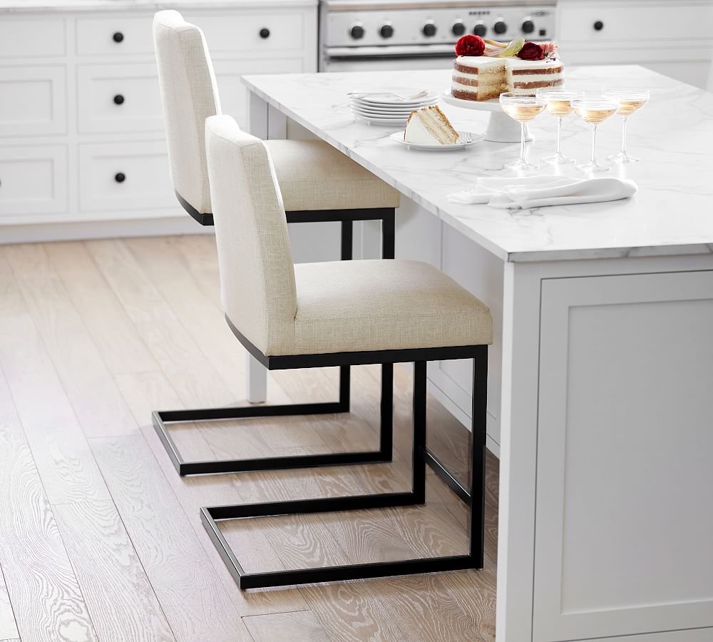 Classic Metal Cantilever Upholstered Stool | Pottery Barn