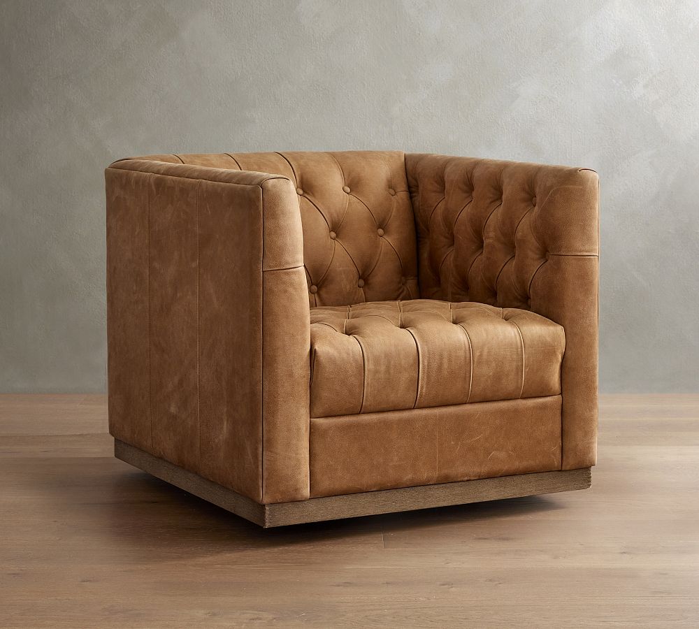 Edgewood Leather Swivel Chair | Pottery Barn