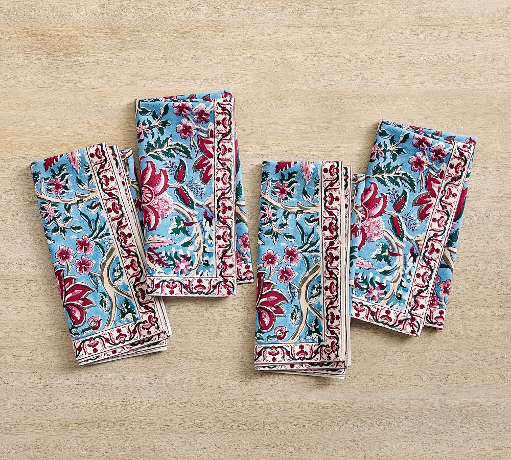 Shannon Block Print Cotton Napkins - Set of 4 | Pottery Barn