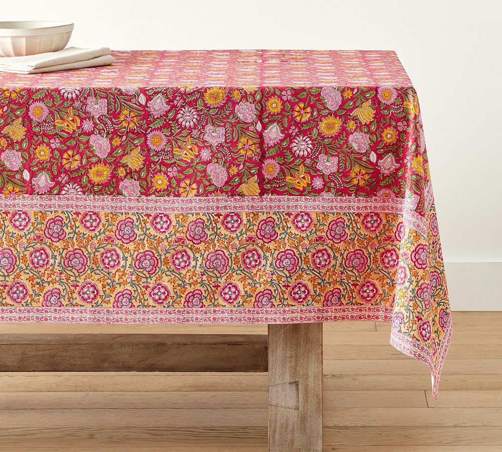 Annalise Block Print Cotton Tablecloth | Pottery Barn