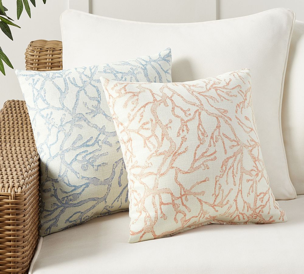 Performance Coral Jacquard Outdoor Pillow | Pottery Barn