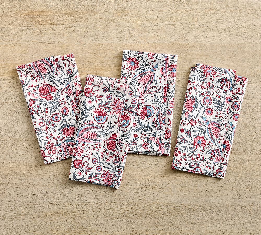 Phoebe Block Print Cotton Napkins - Set of 4 | Pottery Barn