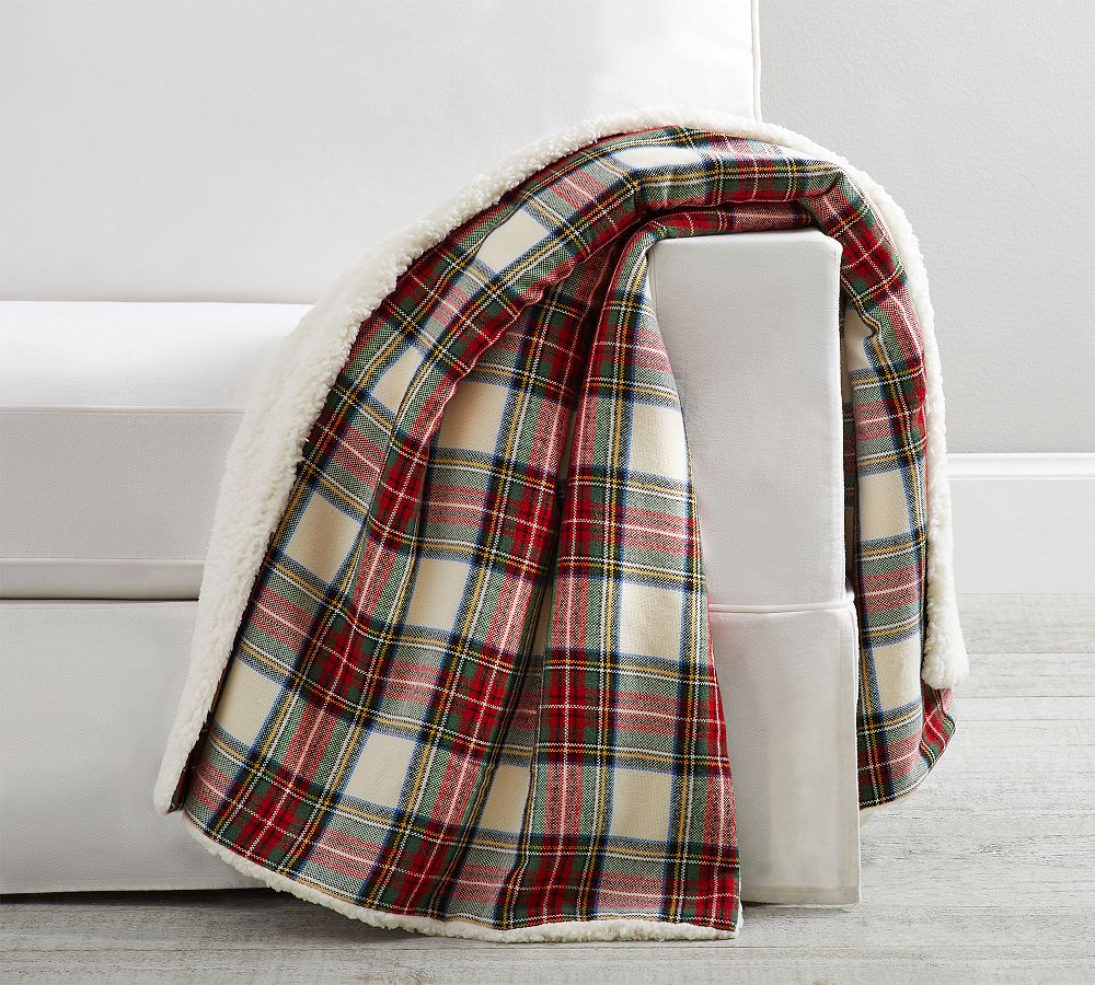 Stewart Plaid with Sherpa Back Throw | Pottery Barn